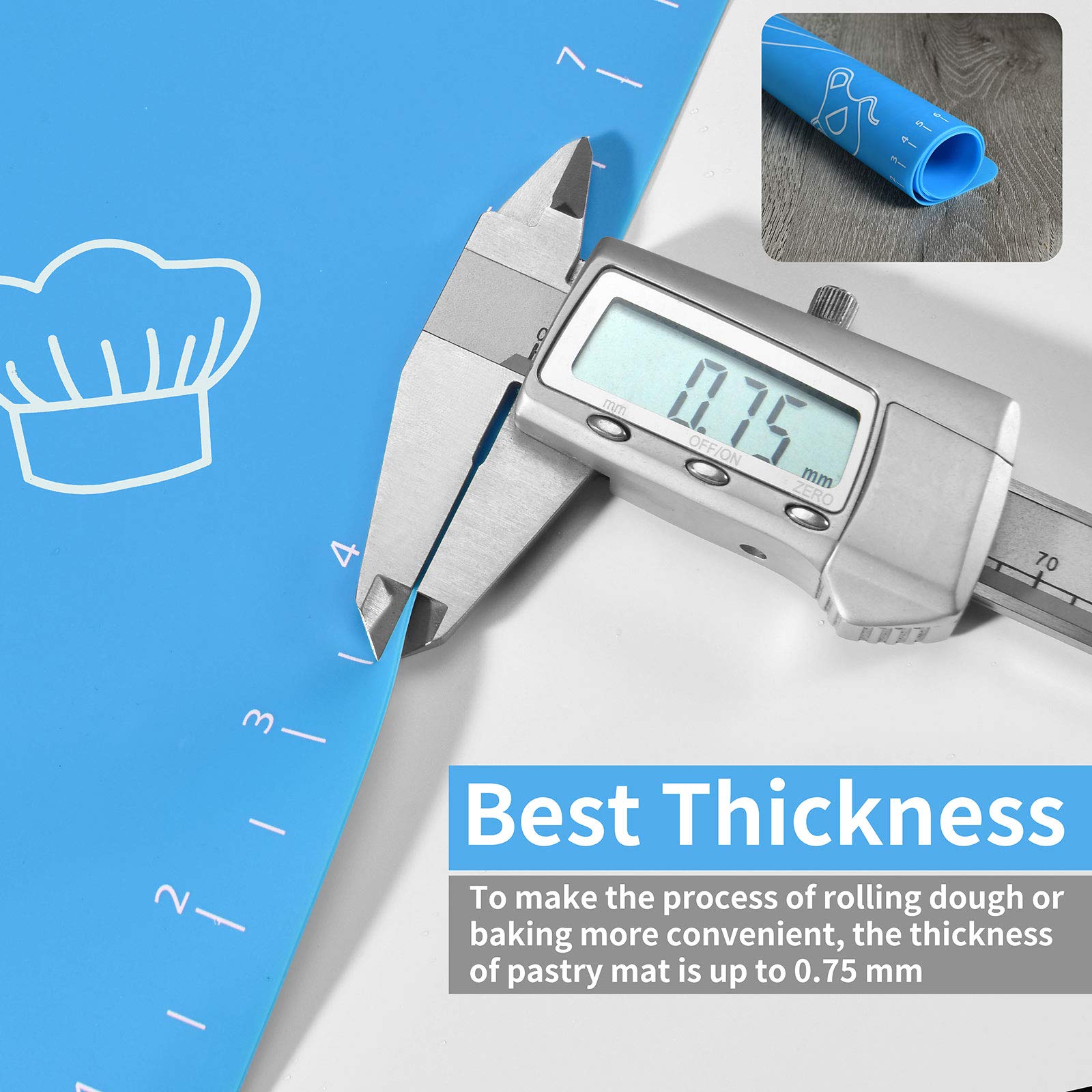 Silicone Pastry Mat for Rolling Dough Non Slip Extra Large, Nonstick Pastry Baking Mat with Measurements, Silicone Dough Rolling Mat with Dough Scraper (26" x 18", Blue)