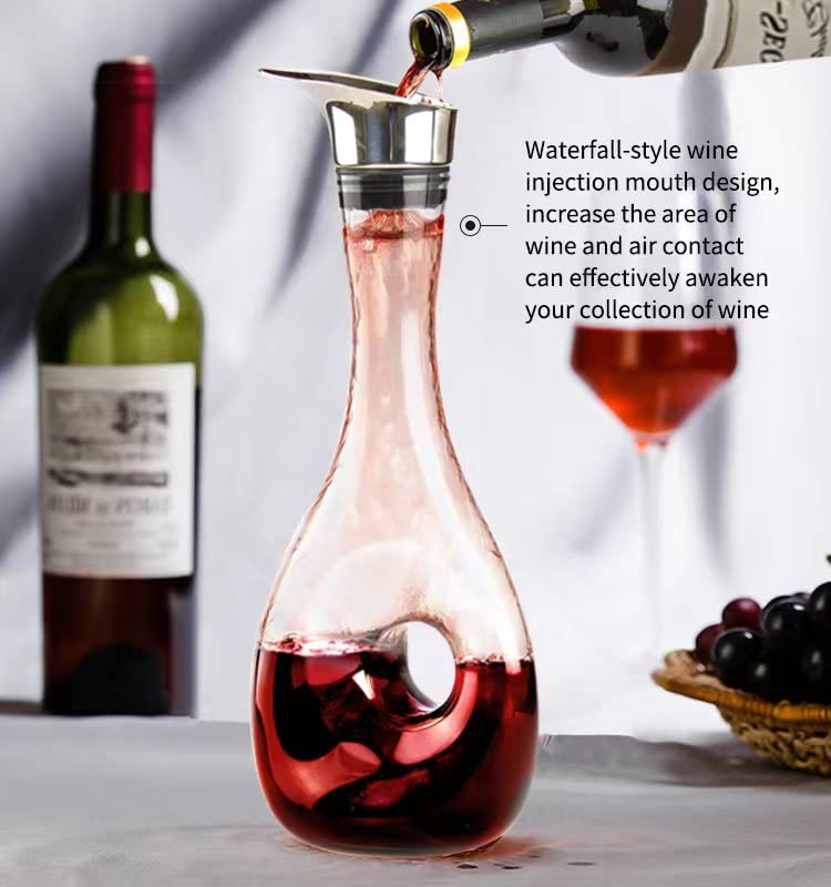 Wine Decanter Built-in Aerator Pourer,Hand Blown Crystal Carafe,Wine Carafe Red Wine Decanter,Pierced Decorative Snail Red Wine Decanters