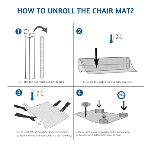 Office Chair Mats for Carpeted Floors, 46” x 60” Large Desk Floor Mat for Low Pile Carpet, Clear Floor Protector for Rolling Chair, Easy Glide, Easy to Clean (Rectangle)