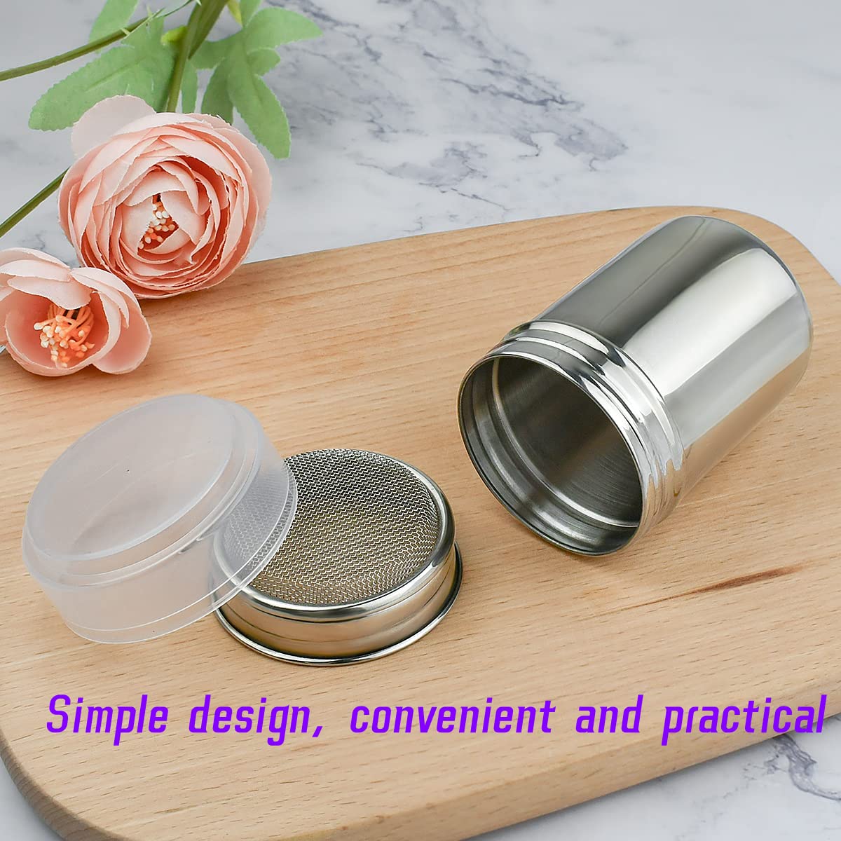 Stainless Steel Sugar Shaker Duster, Chocolate Shaker, Stainless Steel Powder Sugar Shaker Duster with Lid,Fine Mesh Cocoa Flour,Coffee Sifter with Lid,Cocoa,Chocolate,Coffee Sifter Sprinkler Dredgers