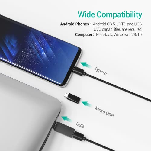 USB Endoscope Camera, DEPSTECH 720P IP67 Waterproof Borescope, 5.5mm Snake Inspection Camera, Type-C Scope Camera with 16.5ft Semi-Rigid Cable, 6 LED Lights, Compatible with OTG Android Phone, PC