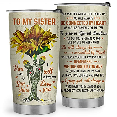 Sister Sunshine 20oz Stainless Steel Tumbler - Sisters Gifts from Sister - Birthday Gifts for Sister, Sister Christmas Gifts, Valentines Day Gifts for Sister