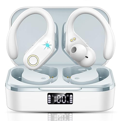 Wireless Earbuds, Bluetooth 5.3 Headphones, HiFi Stereo Support Bass Booster Mode, 60H Playtime, LED Display USB-C Charge, Button Control, IPX7 Waterproof Sweatproof for Sport Workout Running Gym