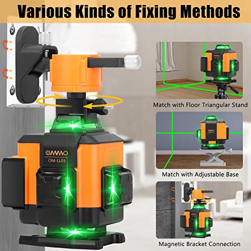 OMMO Laser Level, 16 Lines Green Laser Level Self Leveling Tool, 150ft Cross Line Laser Beam Tool, Two Vertical and Two Horizontal Lines with Wall Bracket/Remote Controller (16 Lines)