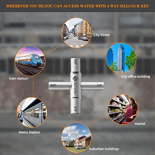 Sdstone Water Key Tool 4 Way Sillcock Key with 4 Wrench Sizes,Sillcock Water Key Fits Sillcock, Stopcock and Valves, Spigot handle replacement,2 Pack