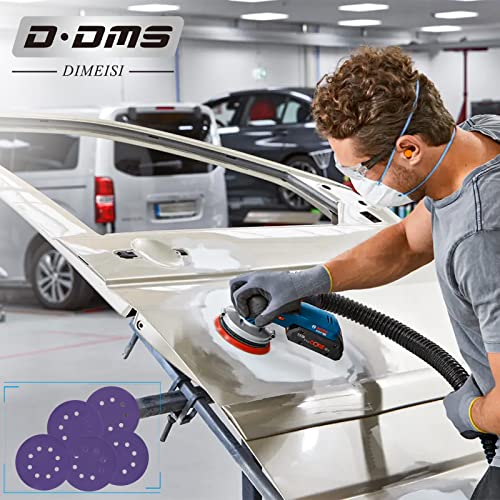 Q22T - 5 Inch 8 Hole Hook and Loop Sanding Discs - 3 Each of 80 120 180 220 240 320 Grit Sandpaper Discs - Purple Film Orbital Sander Pads for Automative - D DMS DIMEISI