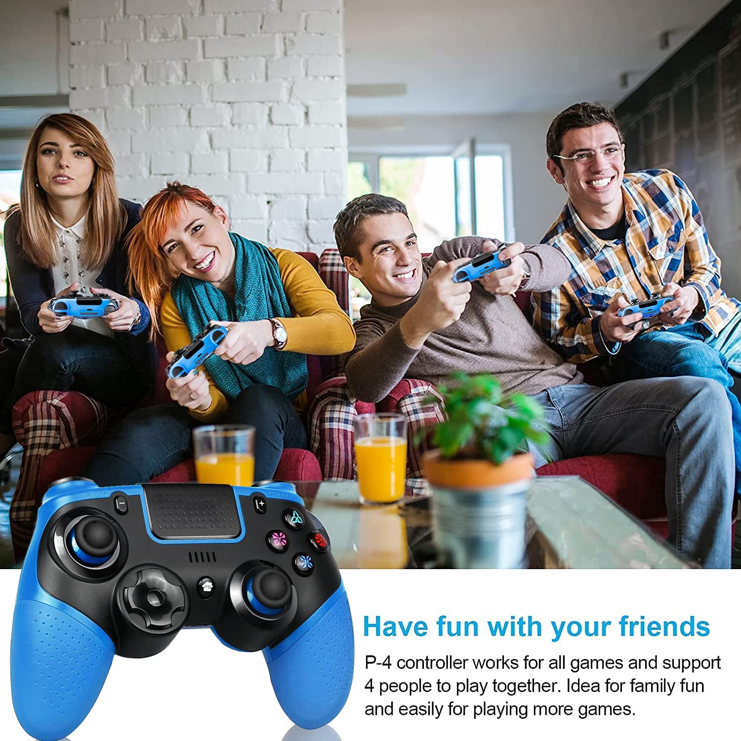 STOGA PS-4 Controller, Wireless Controller for PS4 Compatible with Playstation 4/Pro/Slim, Pro Controller with Dual Vibration, Touch Panel, 6-Axis Gyro, Gift for friends, Blue