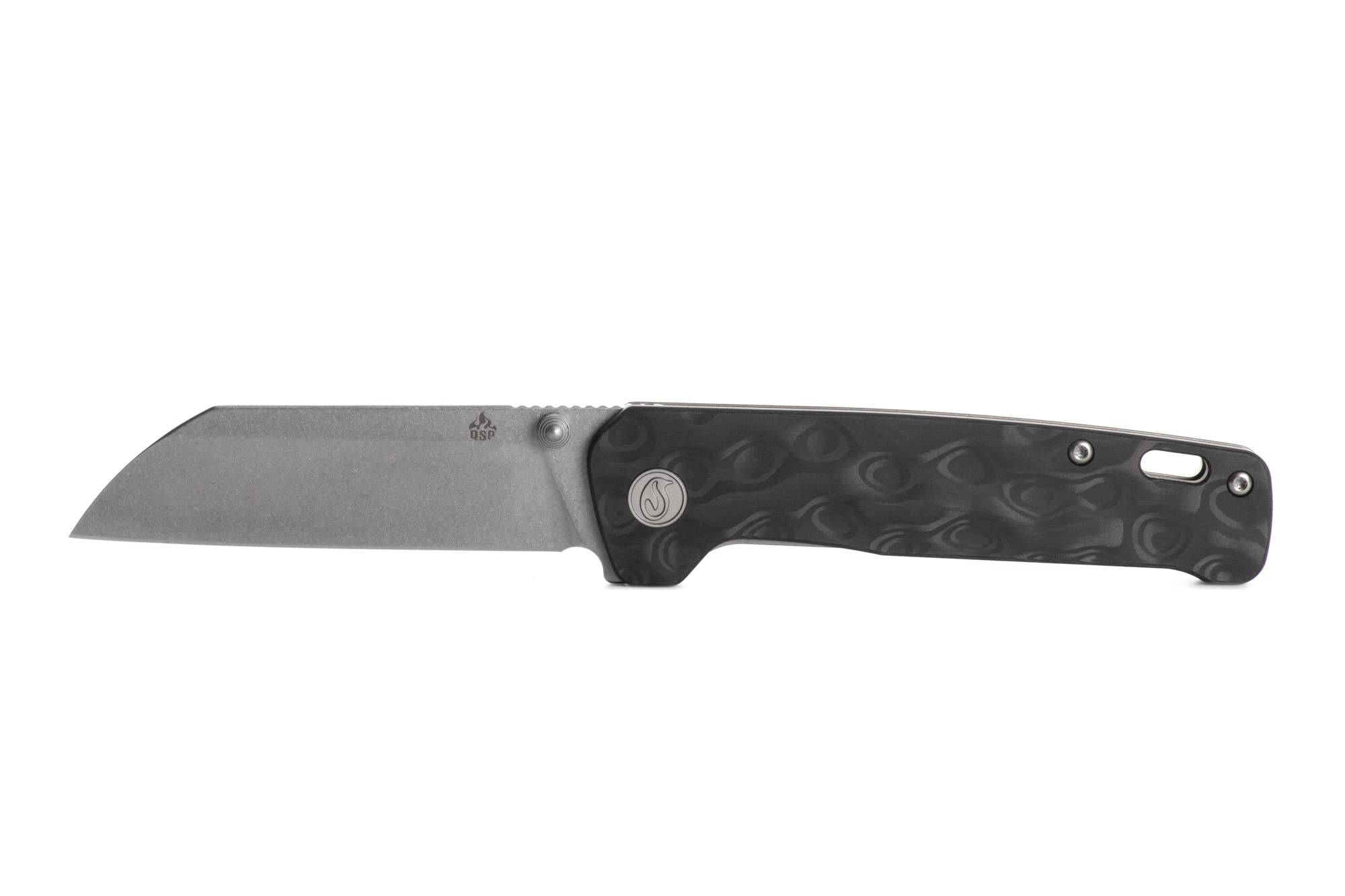QSP Penguin Titanium Framelock EDC Pocket Knife, Marbled Carbon Fiber Handle, S35VN Steel, Kaviso Exclusive (Stonewashed)