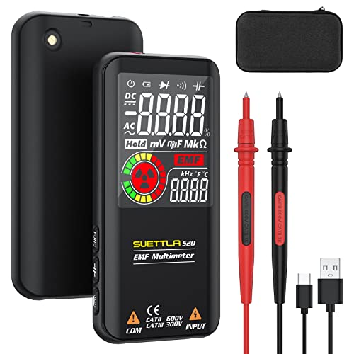 SUETTLA Digital Multimeter Auto Ranging Rechargeable Smart Multimeter Tester with EMF Detector, LCD 3 Color Display Voltage Tester Measure Voltage Resistance Continuity Diode Duty-Cycle Capacitance