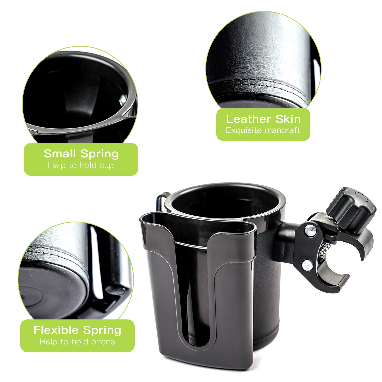 Stroller Cup Holder, Universal 3-in-1 Bike Cup Holder with Phone and key holder for Motorcycle, Stroller, Bike, Adjustable Wheelchair Cup Holder