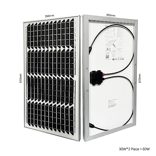 SUNBA 60W Monocrystalline Solar Panel Kit with Built-in Rechargeable Lithium Battery 12V 38Ah, Waterproof IP66 for Off-Grid System