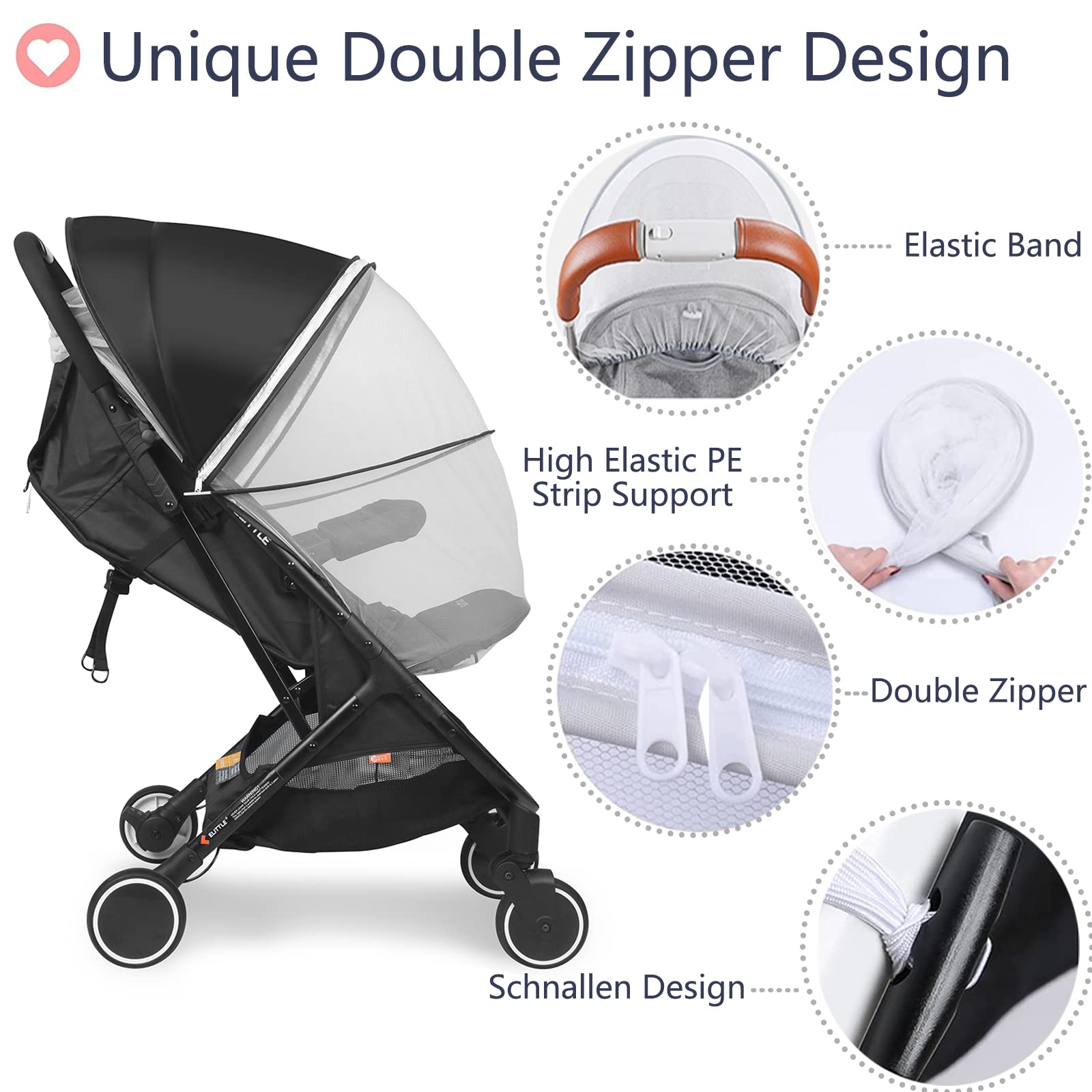 Stroller Sun Shade and Mosquito Net for Stroller ，Sun Protection Baby Mosquito Net Bug Insect Mesh Net Netting Mesh Cover for Strollers, Car Seat,Bassinet,Cradle （Gray）