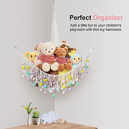 Stuffed Animal Net or Hammock,Boho Macrame Toy Hammock with Colorful Tassels,Hammock for Stuffed Animals,Teddy Bear Hammock for Nursery Play Room Kids Bedroom Kids Room Animal Storage