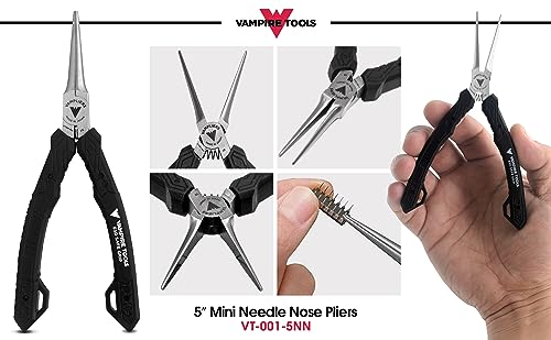 VAMPLIERS 5.5" Precision Tip Carbon Steel Mini Needle Nose Pliers with No Serrated Jaws. ESD safe, ideal for precision work on SMD. Made in Japan: VT-001-5NN