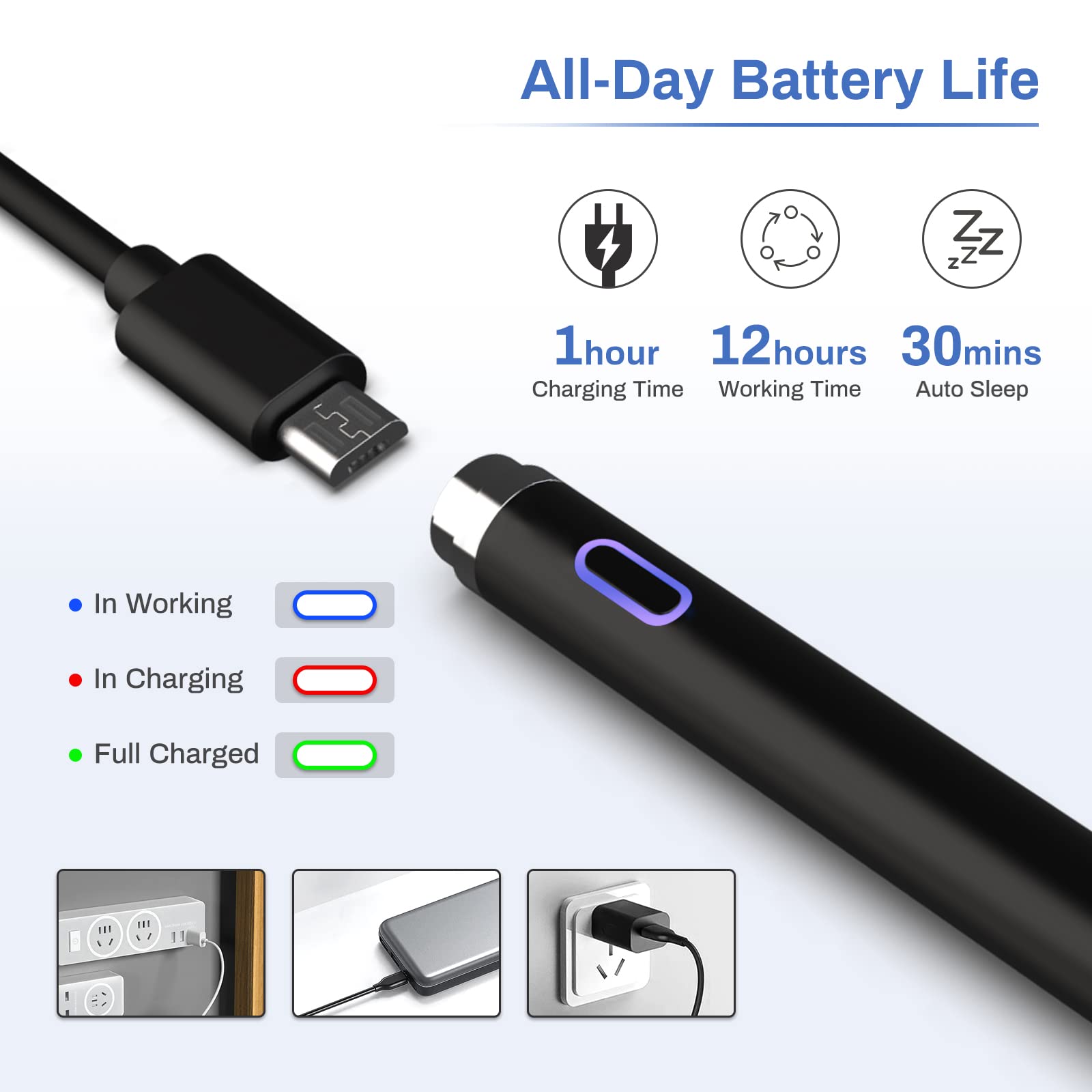 Stylus Pen for Touch Screens, Active Pencil Smart Digital Pens Fine Point Stylist Compatible with iPhone iPad Pro Air Mini and Other Tablets