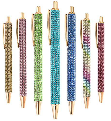 Xccj 7 Pcs Diamond Bling Pens for Women Pretty Cute Pens Rhinestone Colorful Ballpoint Pens Metal Retractable Writing Pens Black Ink 1.0 mm Sparkly Crystal Pens for Women Girls Office