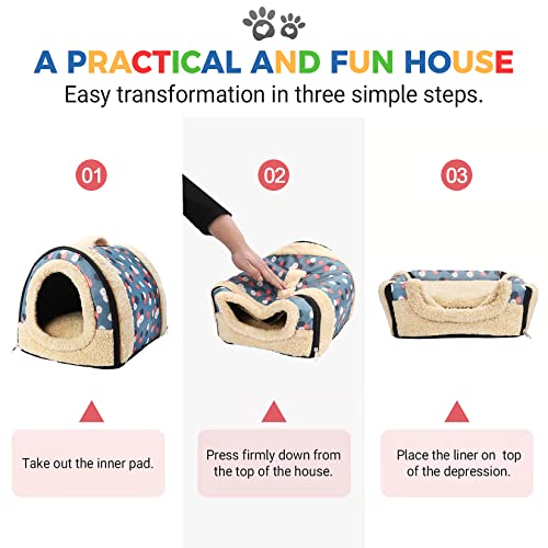 SOFYIALI Guinea Pig Hideout, Hamster Hideout, 2 in 1 Transformable Small Animal Bed Four Seasons General, Suit for Hamster Chinchilla Hedgehog Guinea Pig Rabbit Hideout Bed