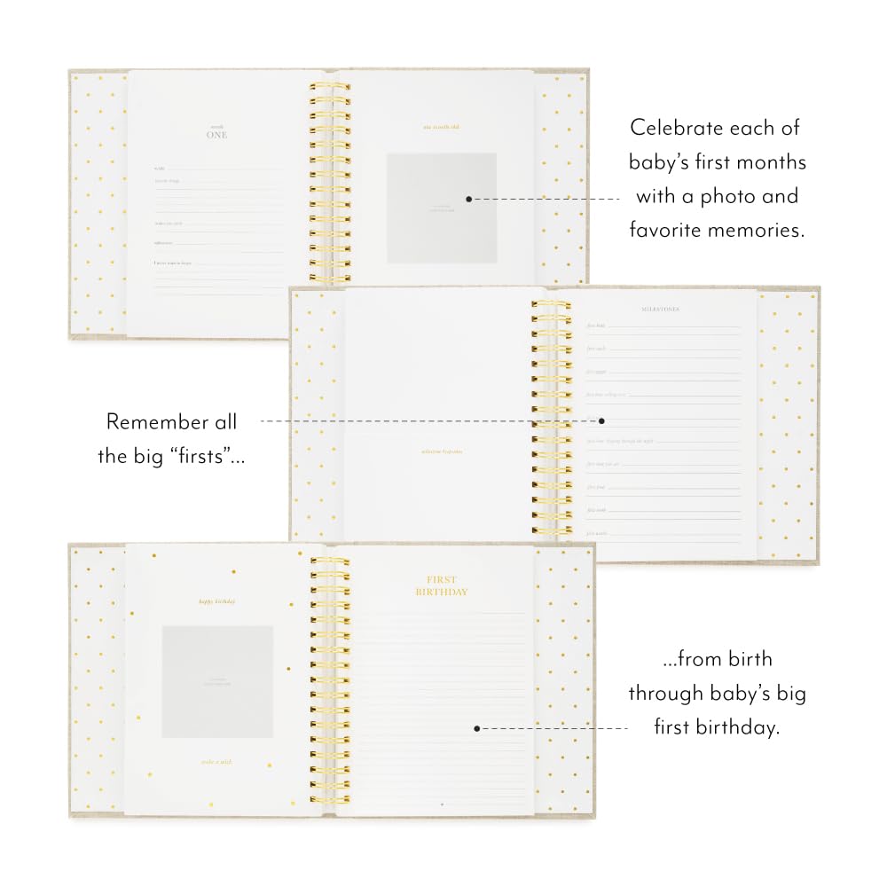 Sugar Paper Baby Keepsake Book - Memory Book from Pregnancy to First Year - Milestone Journal with Pocket Storage - Baby Shower Idea - Gender Neutral Gift - Cloth Hardcover - Mist Green