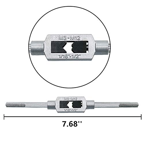 Sunxenze 8pcs Metric Thread Machine Taps Set, Hand Screw Thread Plug Taps M3 M4 M5 M6 M8 M10 M12 with Adjustable Tap Wrench 1/16-1/2''