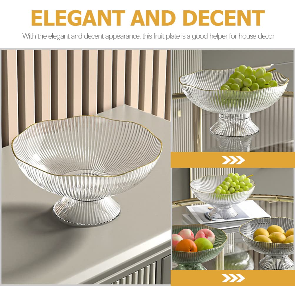 Operitacx PET Fruit Plate Footed Round Pedestal Bowl Clear Snack Nut Tray Appetizer Serving Dish Dessert Candy Display Stand for Kitchen Counter Centerpiece Table Decor (9.8x4.3 inch)