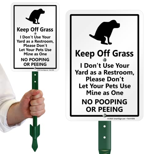 SmartSign "Keep Off Grass" Funny Dog Poop Sign for Lawn | 21” Tall Stake & Sign Kit