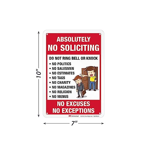 SmartSign 10 x 7 inch “Absolutely No Soliciting - Do Not Ring Bell Or Knock” Metal Sign with Graphic, 40 mil Aluminum, 3M Laminated Engineer Grade Reflective Material, Multicolor