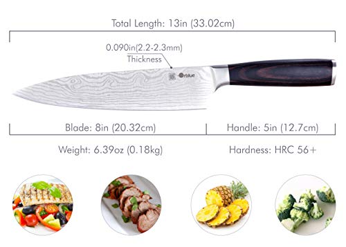 Orblue Chef Knife, 8-Inch High Carbon German Stainless Steel Kitchen Chef's Knife for Cutting, Chopping, Dicing, Slicing & Mincing β Professional Cooking Knife with Ergonomic Handle & Sharp Blade