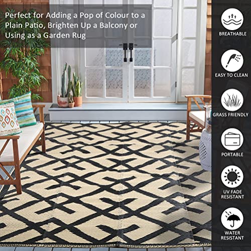 Reversible Mats - Plastic Straw Rug, Outdoor Rug for Patio Clearance Decor, Modern Area Rugs, Floor Mat for Outdoors, RV, Backyard, Deck, Picnic, Beach, Trailer, Camping, Black & Beige, 5' x 8'