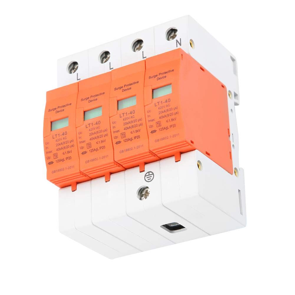 Oumefar 4 Pole AC 420V House Protector 40KA Low-Voltage Arrester Device DIN Rail Protection Device for Lightning Protection