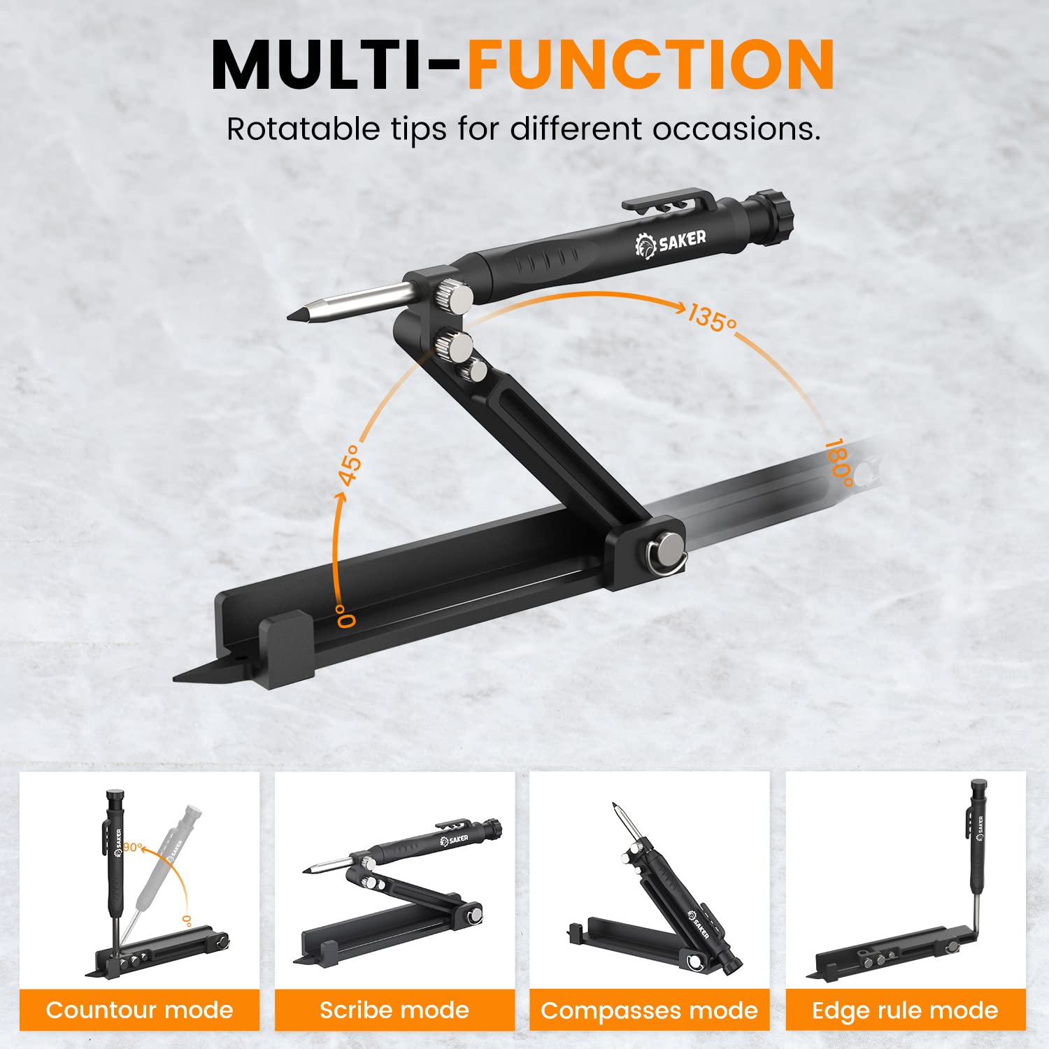 Saker Multi-function Scribing Tool- Construction Pencil- Aluminum Alloy Scribe Tool with Deep Hole Pencil,DIY Woodworking Scribe Gauge Scriber Line Maker Measuring Tool (BLACK)