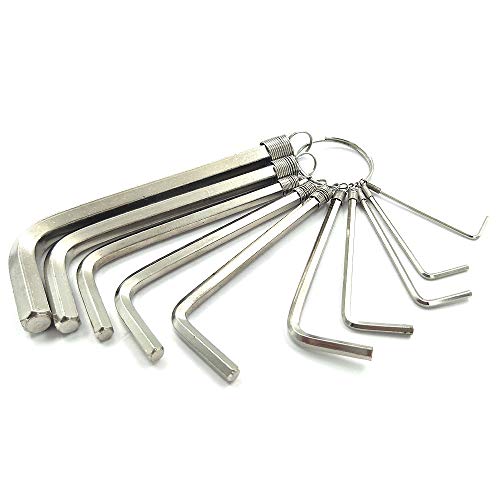 Sport Art 10 pcs Allen Wrench Hex Key Set with Keychain Allen Wrench Bike Repair Tool, L Shape, Wrench Size: 1.5mm, 2mm, 2.5mm, 3mm, 4mm, 5mm, 5.5mm, 6mm,8mm,10mm (silvery)