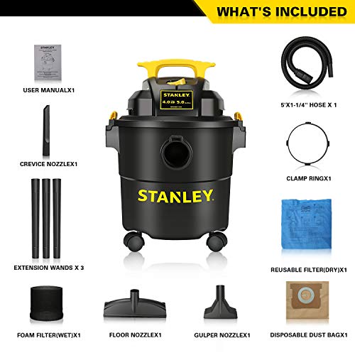 Stanley SL18115P Wet/Dry Vacuum, 5 Gallon, 4 Horsepower, 4.0 HP AC, Black