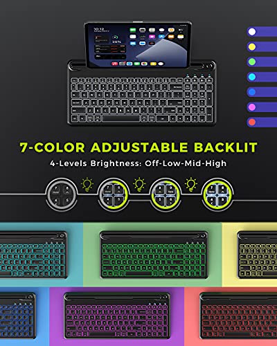 seenda Backlit Multi-Device Bluetooth Keyboard for Tablet Phone Computer - Wireless Illuminated Rechargeable Keyboard with Number Pad Connect Up to 4 Devices Compatible Mac Android iOS Windows