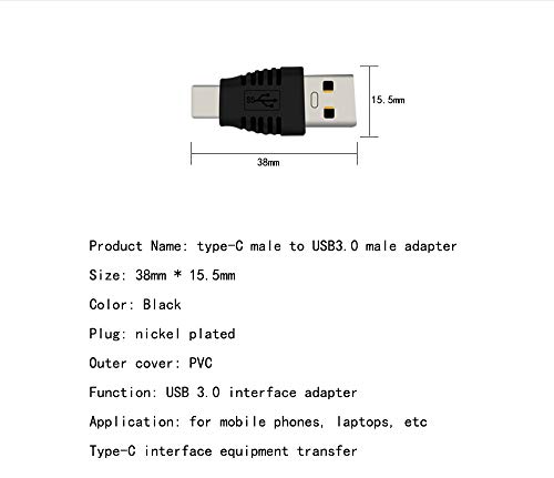 rgzhihuifz Type-C Male to USB3.0 Male Adapter,USB C to USB A 5G 3A Converter, USB 3.1 AM to CM Support Data Synchronization and Charging, Suitable for Mobile Phones, Computers,2-Pack