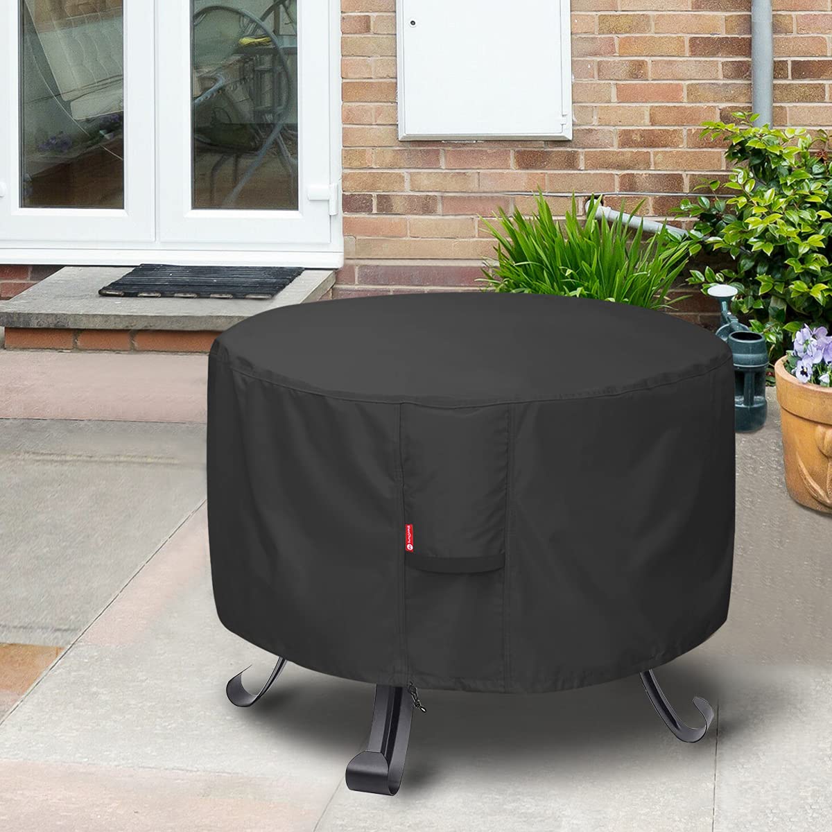 Round Gas Fire Pit / Table Cover,Fits 22-32 inch Firepit/Bowl,Heavy Duty 600D Polyester with PVC Coating Material, 100% Weather Resistant&Waterproof for Backyard, Porch, Camping, BBQ (Round-32”Dx16”H)