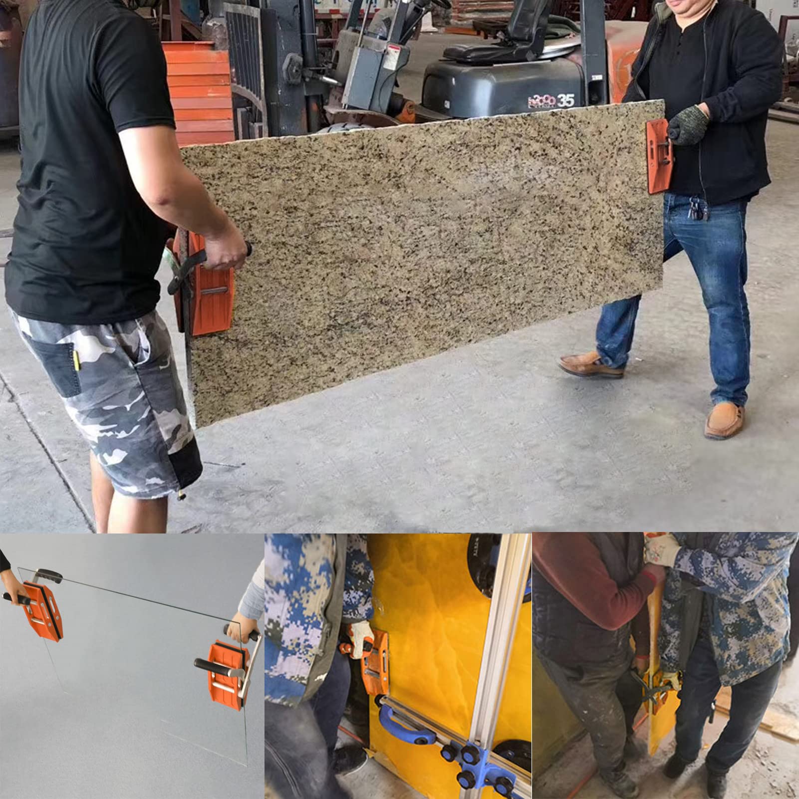 SDRTOP 2 PACK Double Handed Stone Carrying Clamps Granite Panel Carriers Lifting Tools 660lbs Transporting Heavy Duty Carry Clamp for Glass Quartz Slabs Marble with Rubber-lined (0-2.36in)