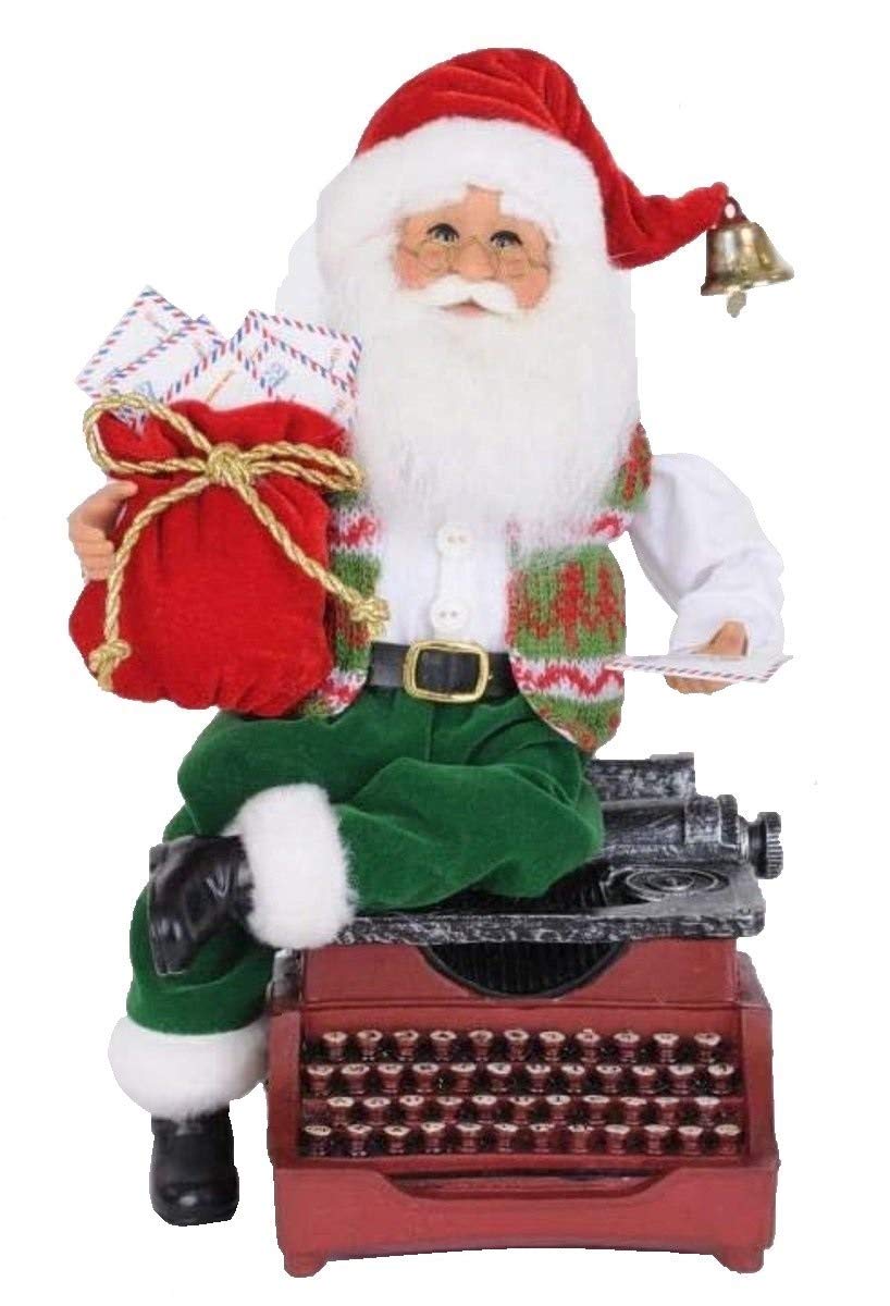 Karen Didion Originals Typewriter Santa Figurine, 10 Inches - Handmade Christmas Holiday Home Decorations and Collectibles