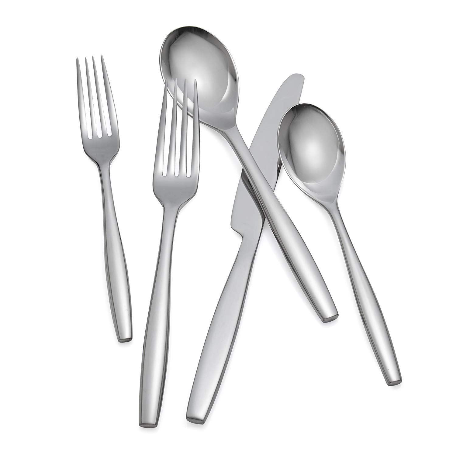 nambe Aidan 5-Piece Stainless Steel Flatware Set | 18/10 Mirror Stainless Steel Silverware Cutlery Set | Designed for Home Kitchens, Hotel, or Restaurant Use | Service for 1 | Dishwasher Safe