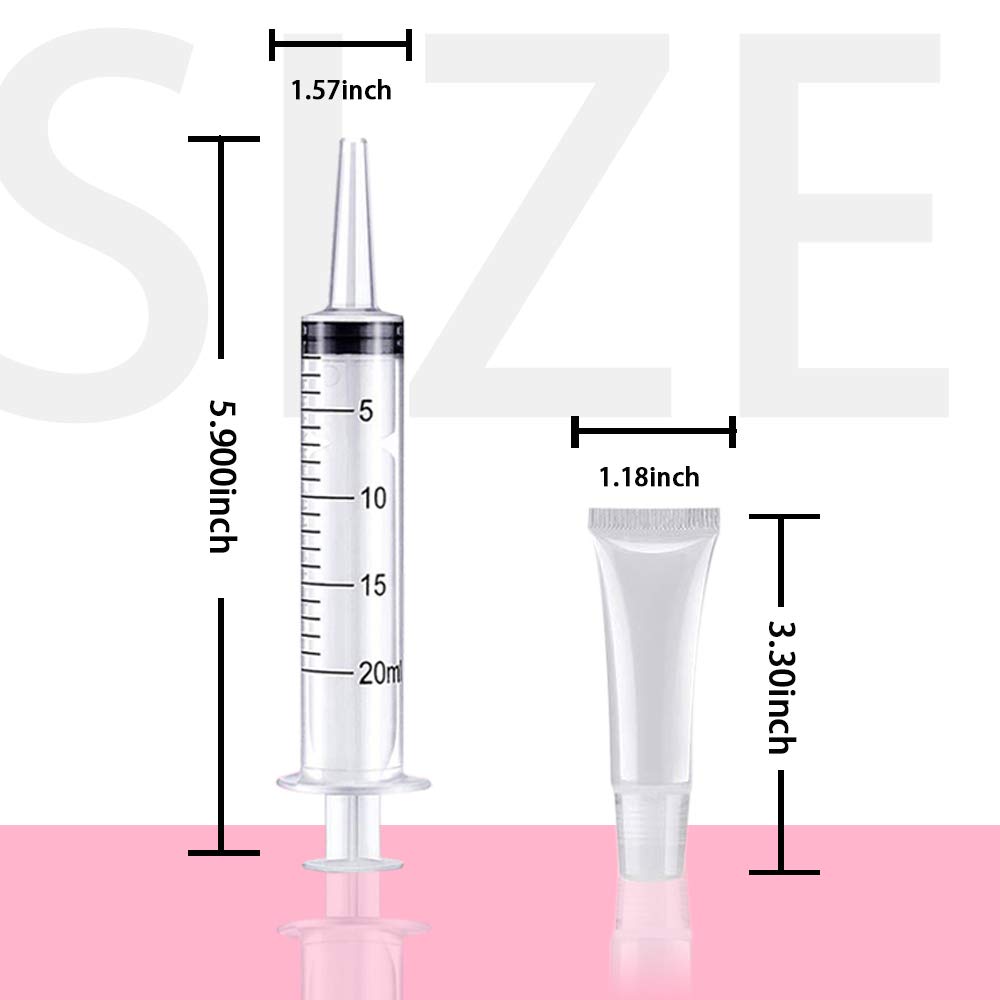 lip gloss tubes 50PCS 10ml Clear Empty Lip Balm Containers refillable soft cosmetic tubes for DIY lip gloss/travel toiletries with 2 20ml syringes