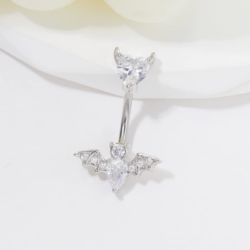 MIFYNN Stainless Steel Belly Button Ring Bat Belly Button Ring 14G Surgical Steel Navel Ring Belly Piercing Jewelry Gift for Women (Silver bat)