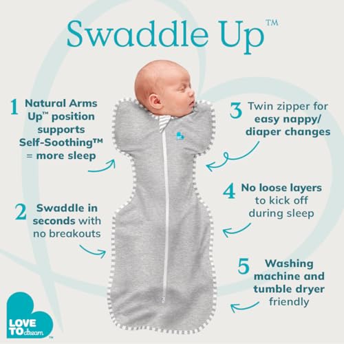 Love to Dream Swaddle UP Warm 2.5 TOG, Dreamer Olive, Small, 8-13 lbs, Dramatically Better Sleep, Allow Baby to Sleep in Preferred Arms Up Position for Self-Soothing, Snug Fit Calms Startle Reflex