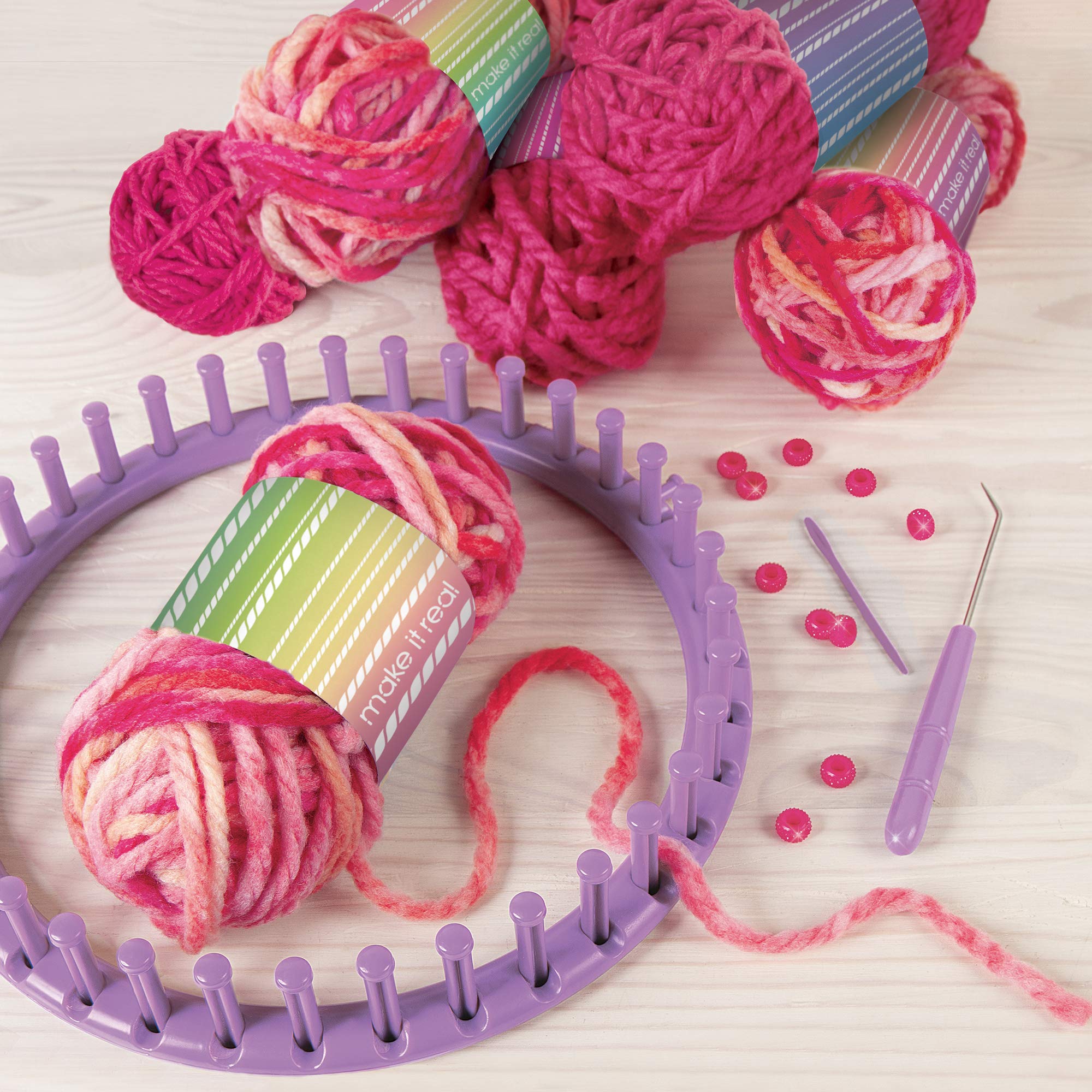 Make It Real - Beanie and Infinity Scarf Knitting Kit - Kids Crochet Kit for Beginners - Includes Loom, Crochet Hook, Plastic Yarn Needle - DIY Arts and Craft Kit Guides Kids to Crochet Beanie & Scarf