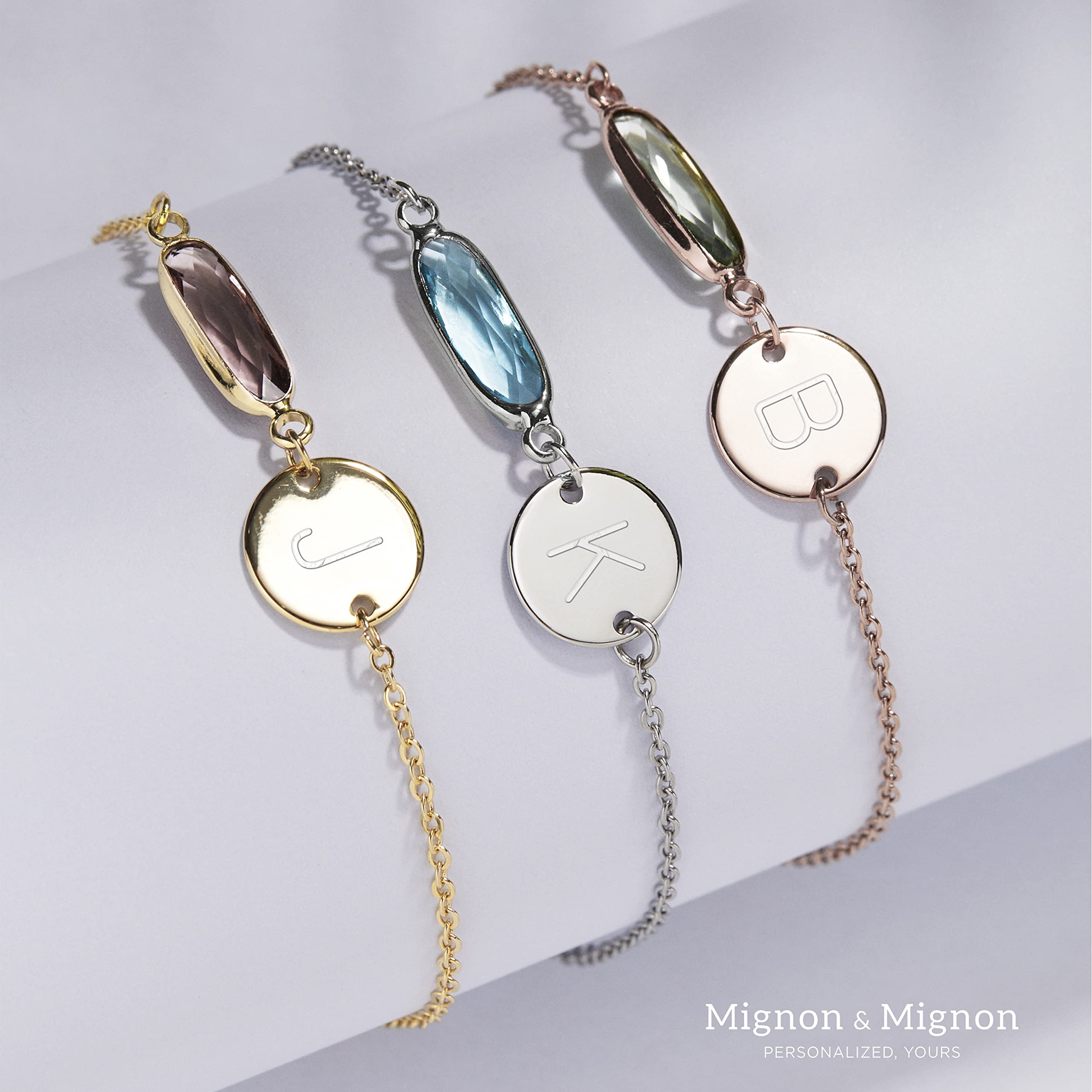 MignonandMignon Personalized Initial Birthstone Bracelet Friendship Birthday Gift For Her Gold Jewelry - 2HCBR-LBS