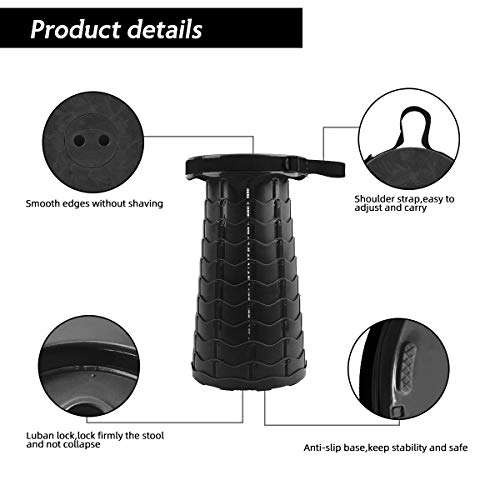 LITARO Folding Stool Portable Camping Stool Compact Stool Retractable Adjustable Seat Stool Lightweight for Picnics Camping Fishing Hiking BBQ Outdoor(Black)