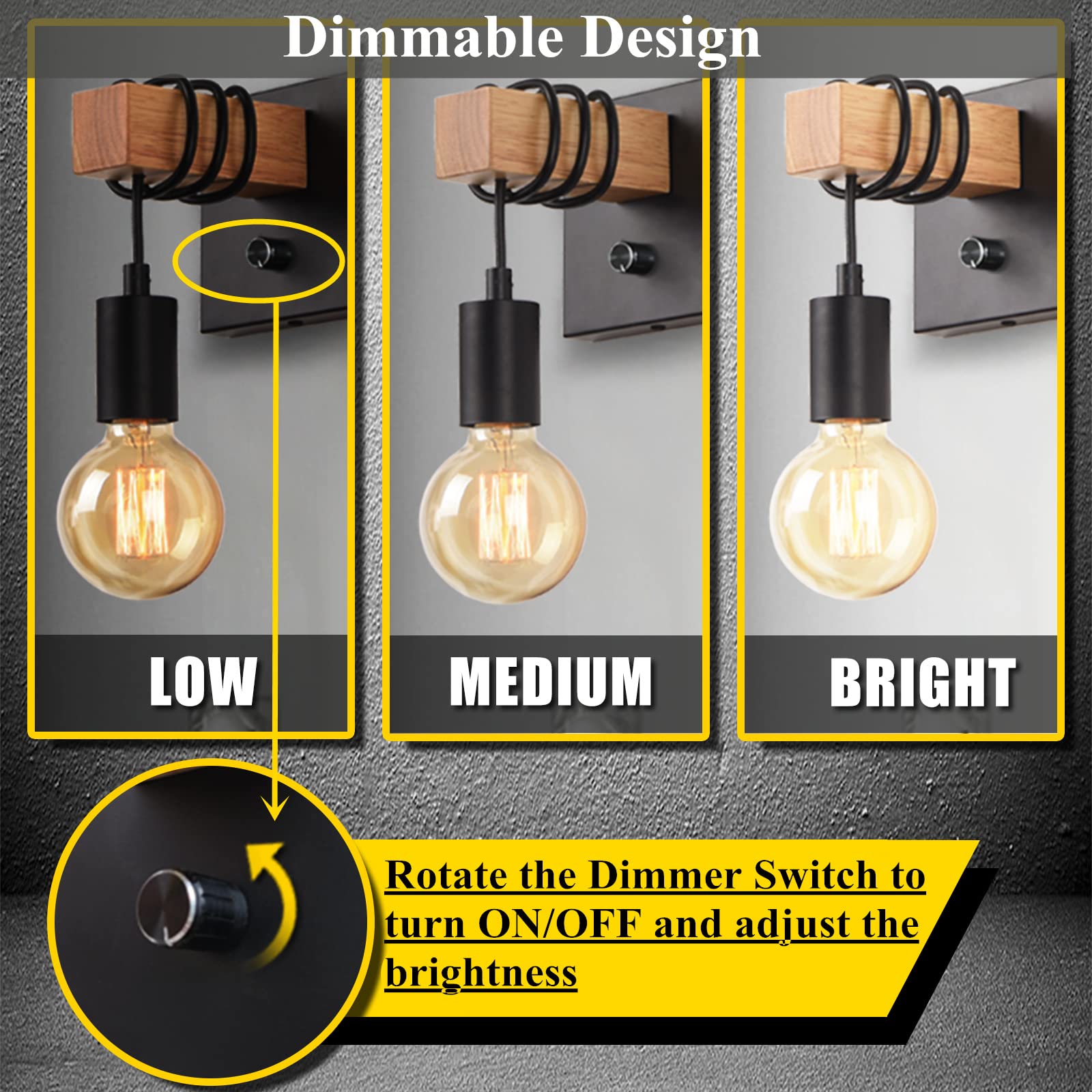 Lightess Black Wall Lights, Edison Wall Lamp 1-Light Industrial Farmhouse Sconce for Barn Kitchen, Living Room, LG9423728