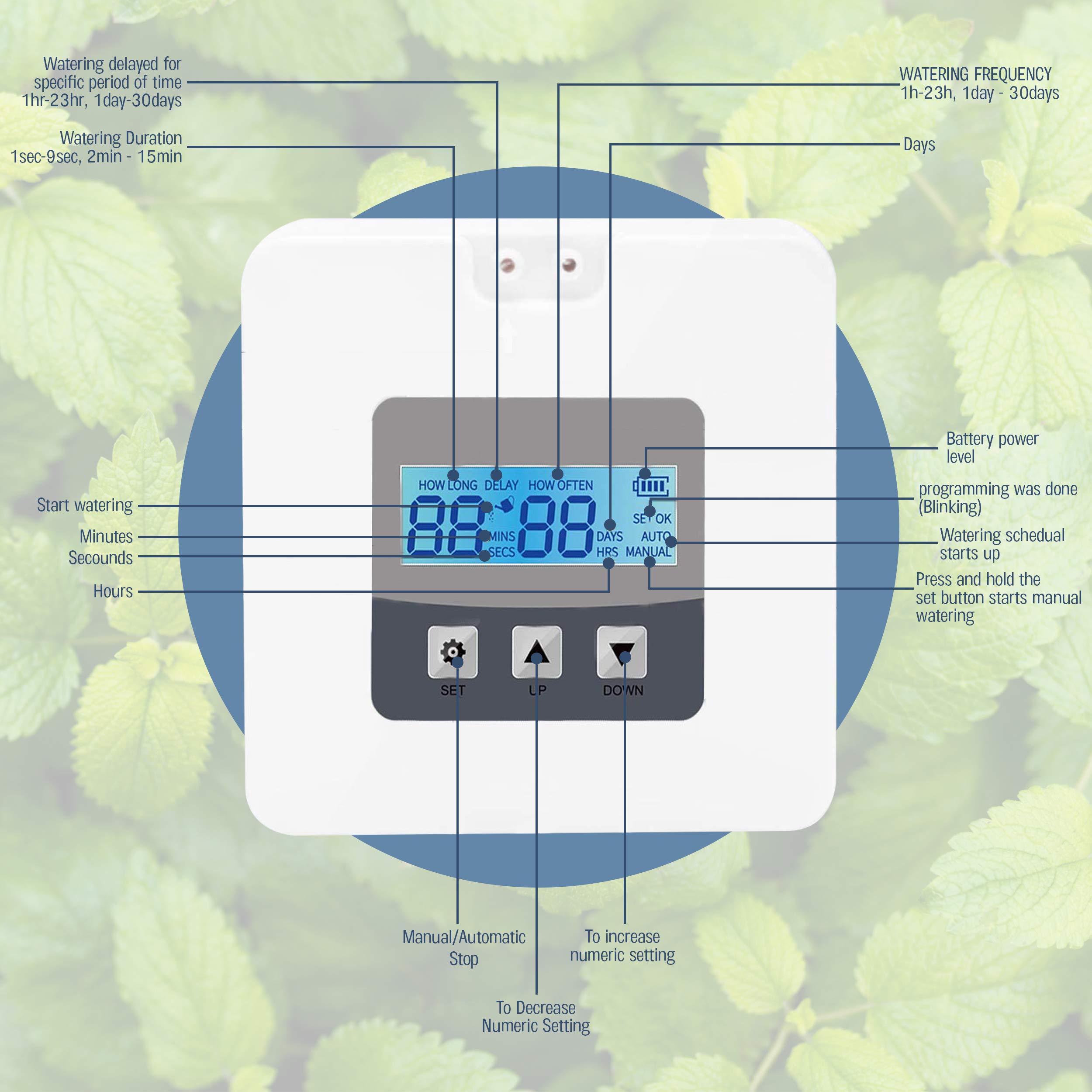 Kawloo Watering System| Micro Automatic Drip Irrigation | Houseplants Self Watering System | Digital Programmable Water Timer | USB Power Operation for Indoor Potted Plants|