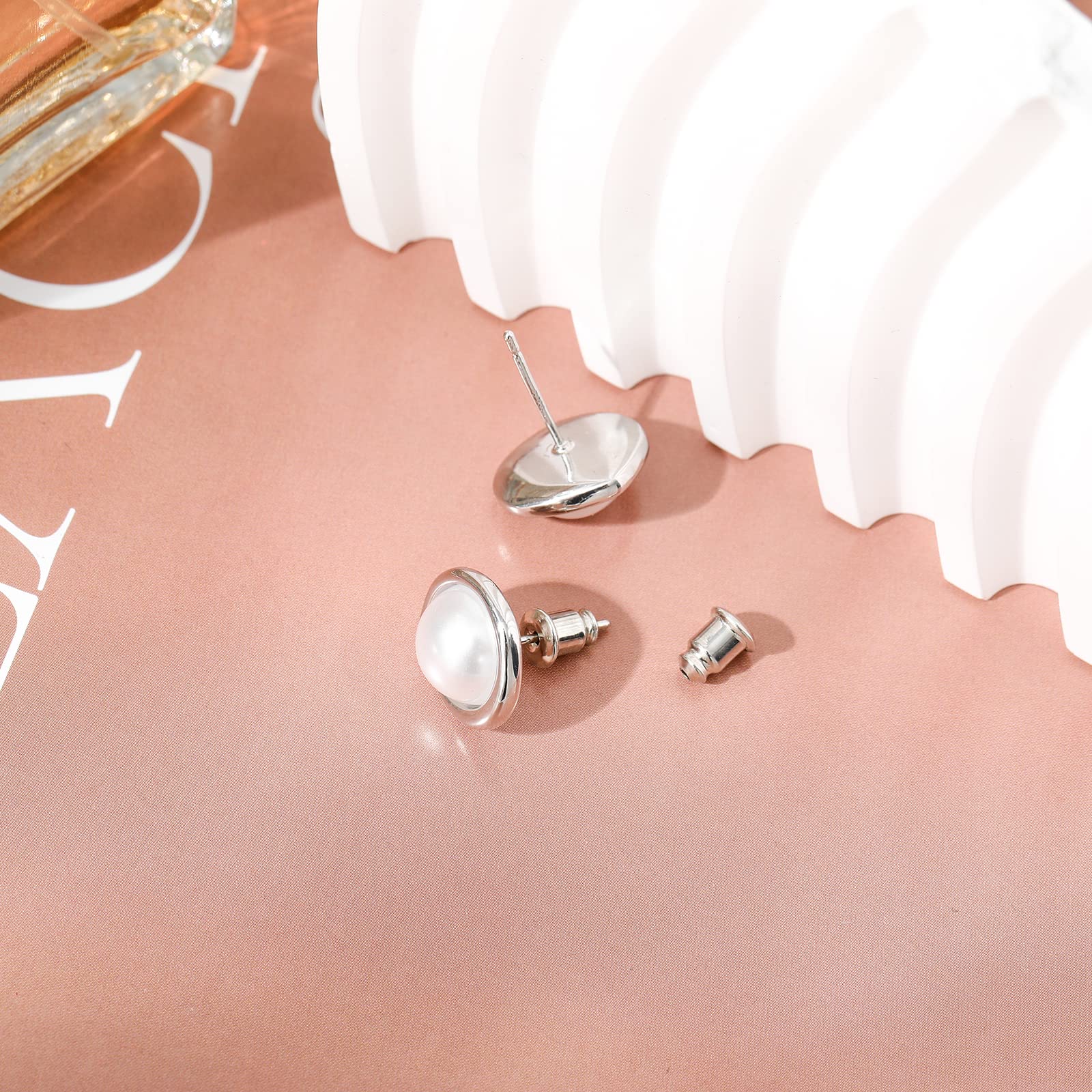 Pearl Stud Earrings 16K Gold Plated 925 Sterling Silver Needle Statement Jewelry Christmas Studs Earrings for Women Gifts