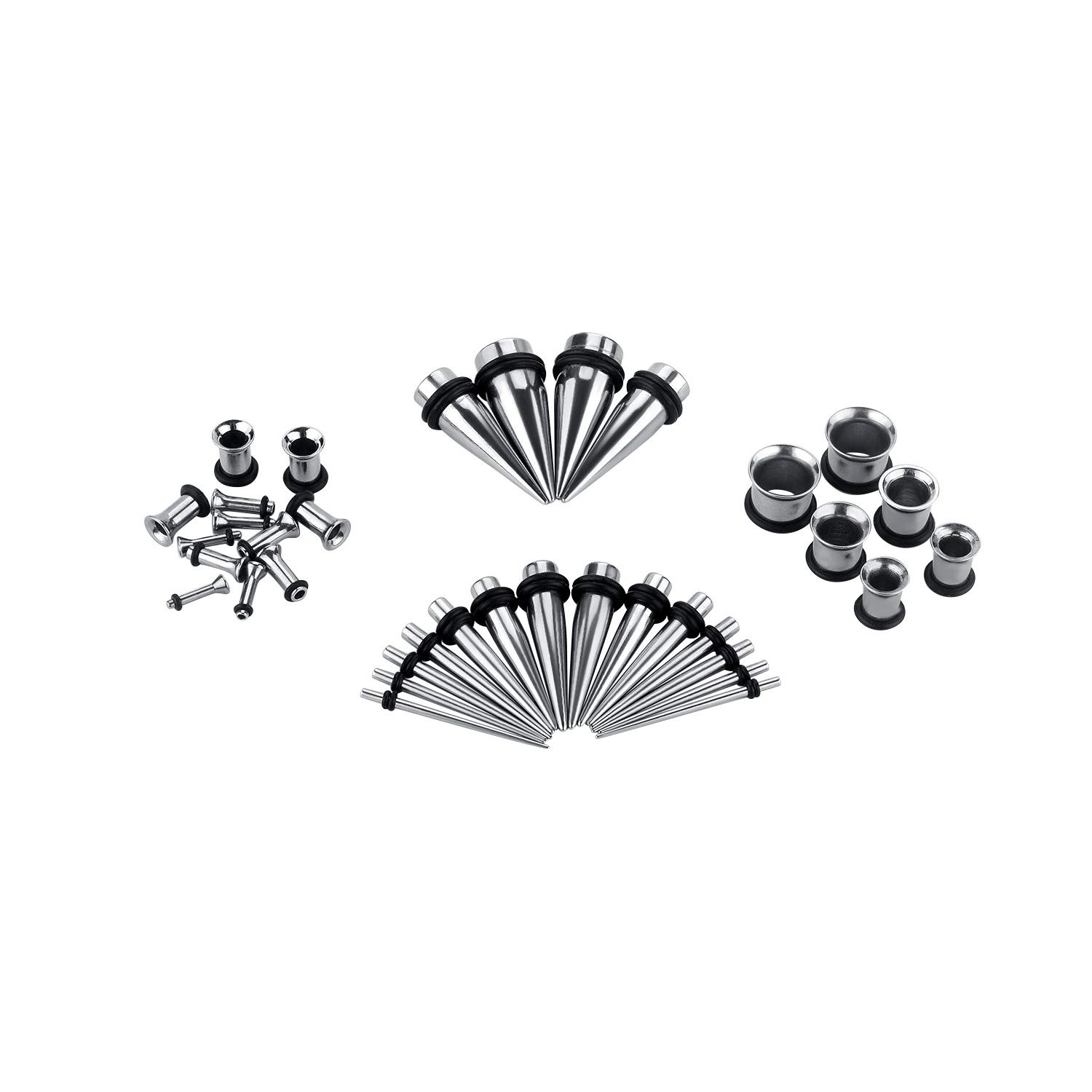 LEFVNPETS 36PC Gauges Ear Stretching Kit Stainless Steel 14G-00G Gauges for Ear Plugs Tunnels and Taper Set Gauges Set Expanders (Stainless Steel)