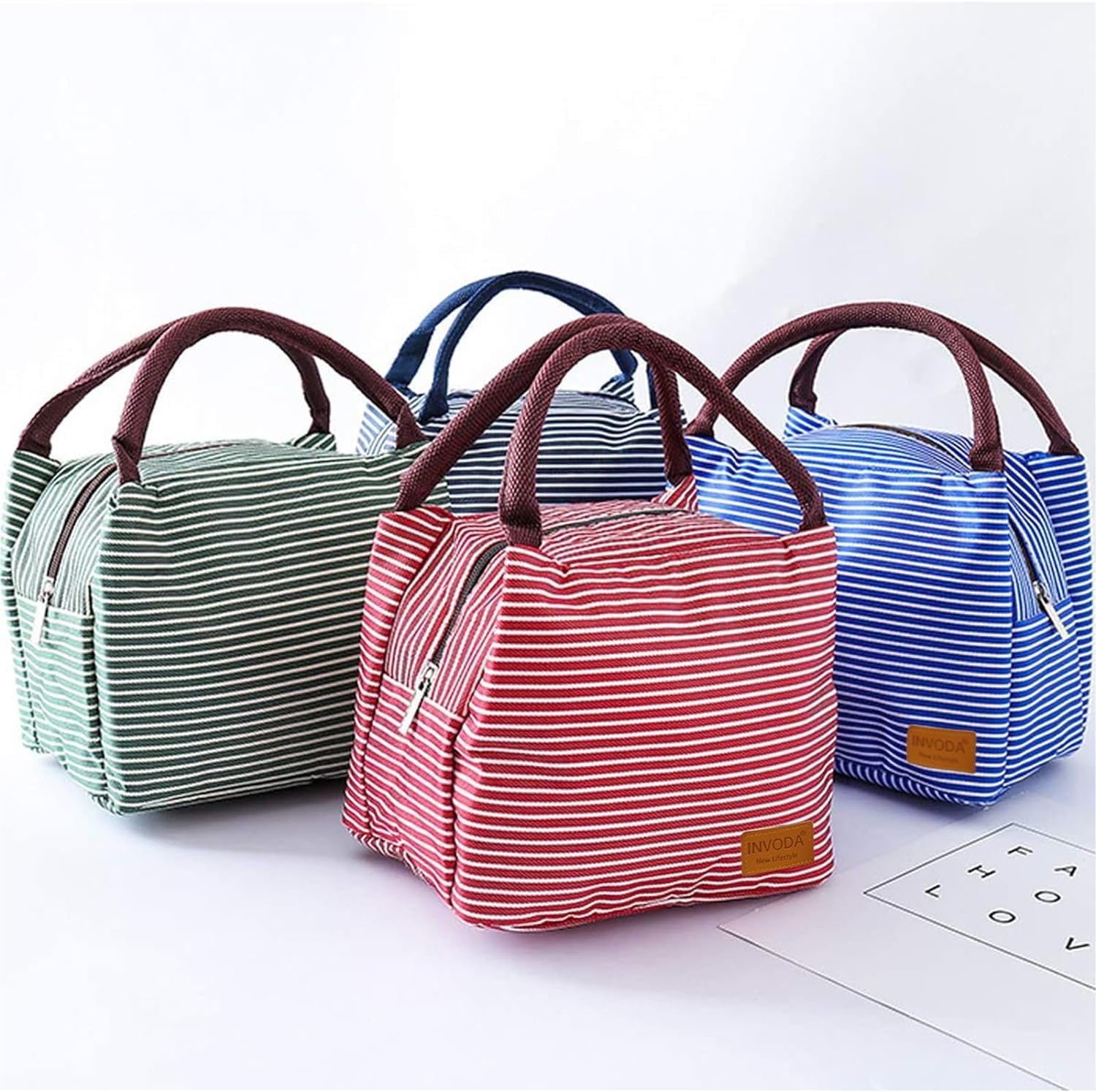 Lunch Tote Bag 4PCS Reusable Lunch Bag Portable Insulated Cooler Bag Thermal Lunch Organizer Bag for Work Picnic (Green+Red+Brown+Blue) Group02