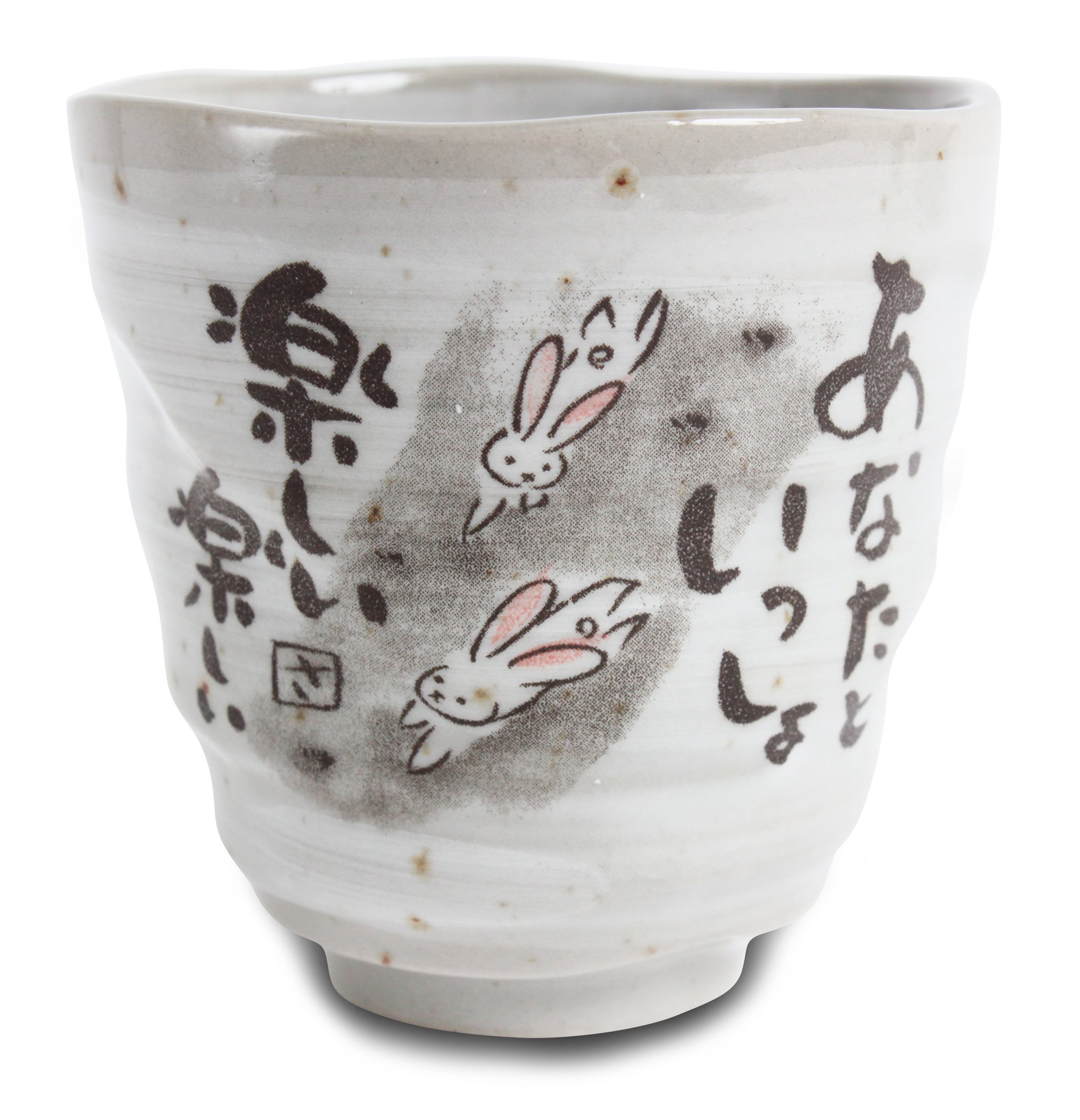 Mino ware Japanese Pottery Yunomi Chawan Tea Cup Running Rabbits Gray Sanaegama made in Japan (Japan Import) KSY007